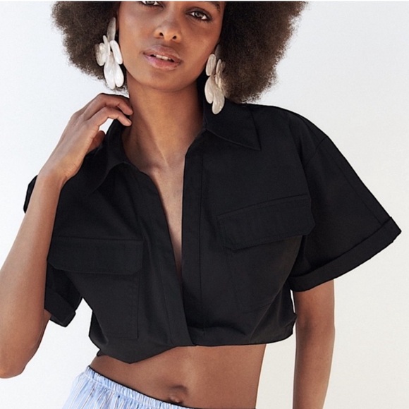 Zara | Tops | Zara Poplin Crop Top Blouse Safari Utility Short Capped ...